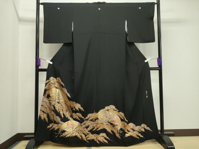 平和屋着物●金彩友禅　卓越技能者・名工・和田光正　黒留袖　檜扇松花文　暈し染め　金銀彩　正絹　逸品　CAAY8343gh