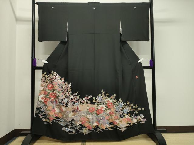 平和屋着物●豪華黒留袖　友禅　作家物　鴛鴦花文　暈し染め　正絹　逸品　CAAY8345gh