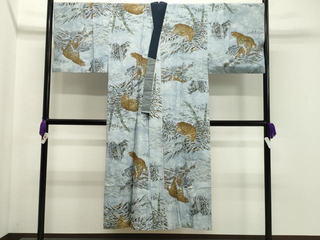 平和屋着物●男性　長襦袢　無双仕立て　虎　笹竹文　暈し染め　正絹　逸品　CAAY8353gh