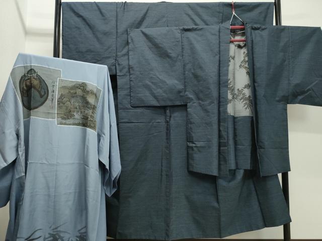 平和屋着物●男性　本場大島紬　アンサンブル・長襦袢セット　亀甲柄　正絹　逸品　CAAY8356gh