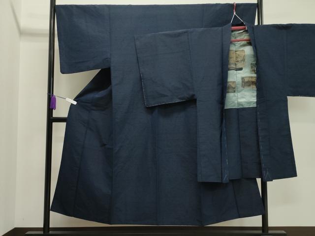 平和屋着物●男性　髭紬　アンサンブル　漆黒色　正絹　逸品　未使用　CAAY8363gh