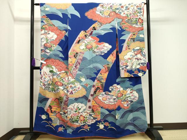 平和屋着物●豪華振袖　型染め　雲重ね飛鶴花文　暈し染め　正絹　逸品　CAAY8380gh