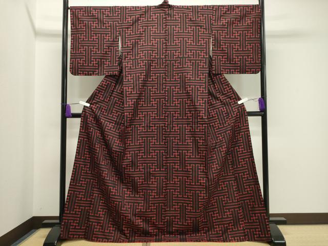 平和屋着物●本場大島紬　龍郷絣　秋名バラ　ロング丈　正絹　逸品　CAAY8399gh