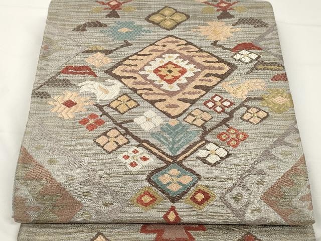 平和屋着物●六通柄袋帯　唐織　菱花文　金糸　正絹　逸品　CAAY9210yk