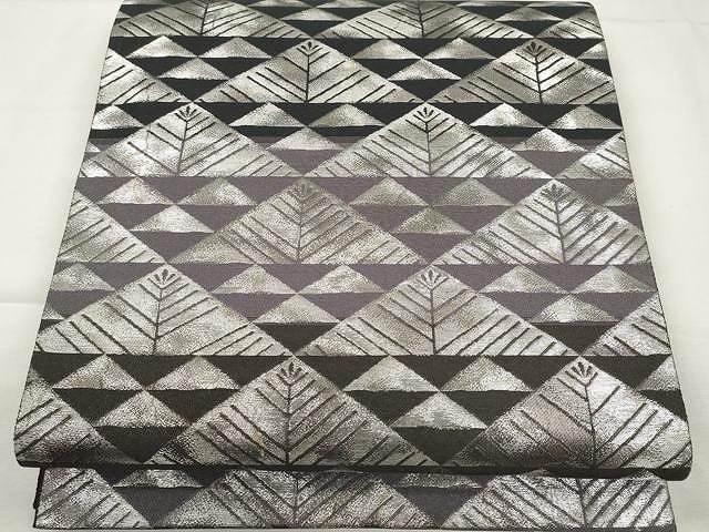 平和屋着物●六通柄袋帯　横段鱗文　銀糸　正絹　逸品　CAAY9212yk