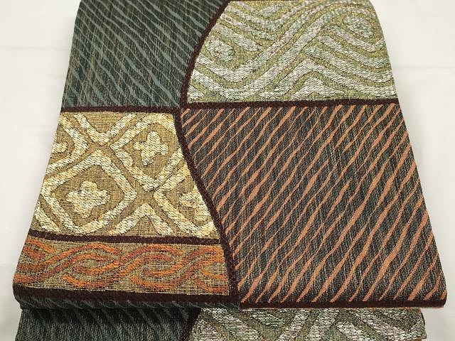 平和屋着物▽スリーシーズン　春夏秋　六通柄袋帯　市松吉祥文　金銀糸　正絹　逸品　CAAY9227yk