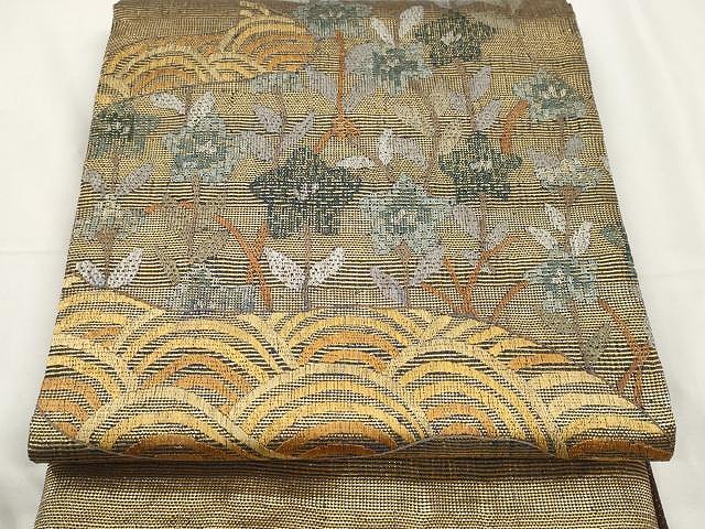 平和屋着物▽スリーシーズン　春夏秋　太鼓柄袋帯　吉祥花文　金糸　正絹　逸品　CAAY9232yk