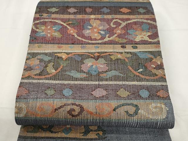 平和屋着物▽スリーシーズン　春夏秋　太鼓柄袋帯　横段花唐草文　正絹　逸品　CAAY9239yk