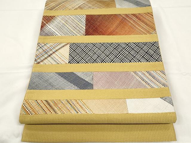 平和屋着物●太鼓柄袋帯　組織　切嵌　横段文　金糸　正絹　逸品　CAAY9250yk