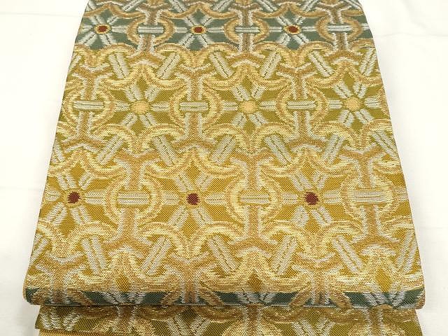 平和屋着物●六通柄袋帯　幾何学文　金糸　正絹　逸品　CAAY9256yk