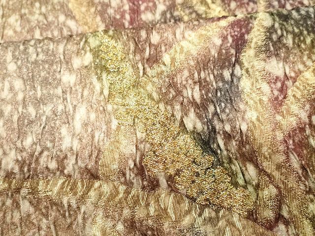 平和屋着物○全通柄袋帯 ふくれ織 霞文 金糸 正絹 逸品 CAAY9258yk