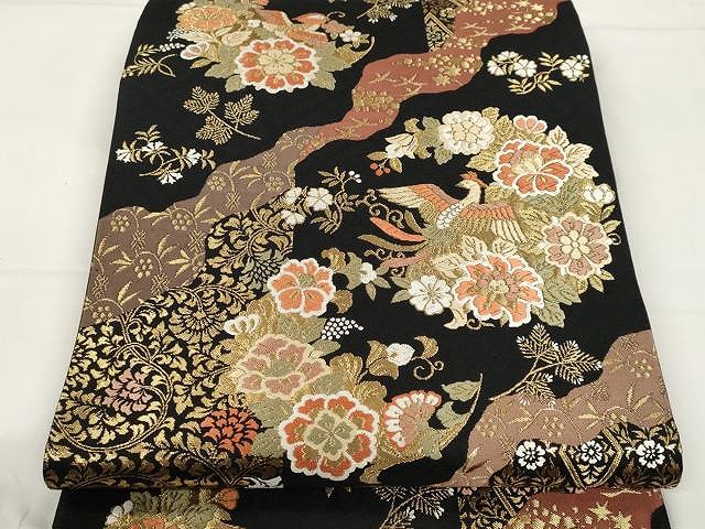 平和屋着物●六通柄袋帯　唐織　篠宗錦文　彩光　黒地　金糸　正絹　逸品　CAAY9265yk