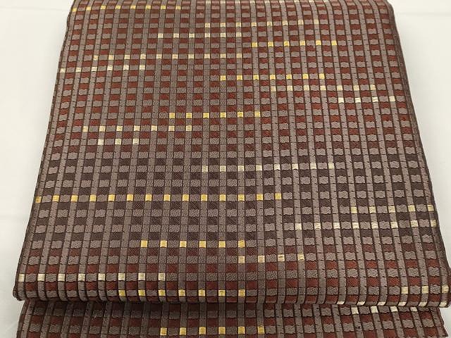 平和屋着物●六通柄袋帯　格子　金糸　正絹　逸品　CAAY9274yk