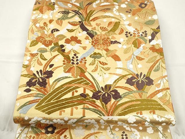 平和屋着物●六通柄袋帯　唐織　京西陣織　能宝錦　草花文　金糸　正絹　逸品　未使用　CAAY9292yk