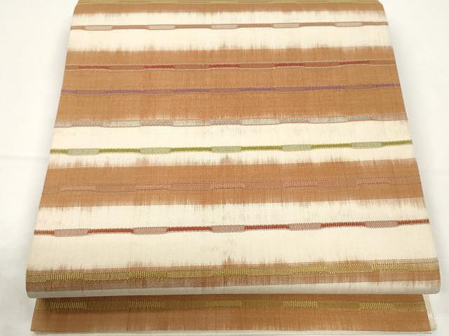 平和屋着物●太鼓柄袋帯　紬地　めがね織　横段文　正絹　逸品　CAAY9294yk