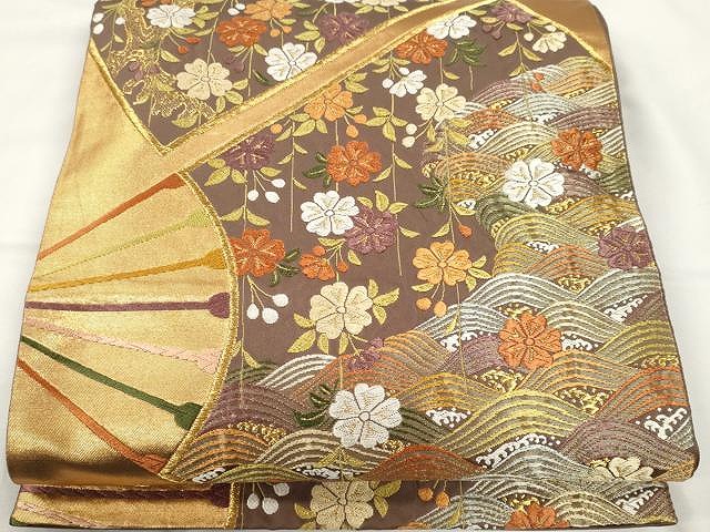 平和屋着物●六通柄袋帯　唐織　立波枝花文　金糸　正絹　逸品　CAAY9297yk