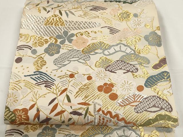 平和屋着物●六通柄袋帯　唐綾錦　花松　金銀糸　正絹　逸品　CAAY9306yk