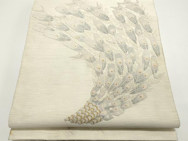 平和屋着物●極上　手織綴れ　山鹿清華　中国三大刺繍　総相良刺繍　太鼓柄袋帯　孔雀羽文　金糸　正絹　逸品　CAAY9316yk