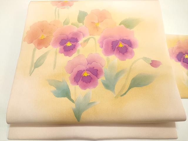 平和屋着物●塩瀬　九寸名古屋帯　枝花文　正絹　逸品　CAAY9320yk