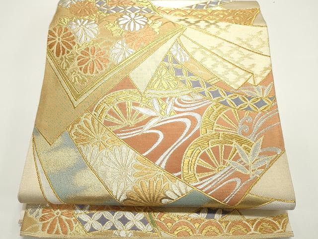 平和屋着物●西陣　川島織物　六通柄　本袋帯　流水花文　金銀糸　正絹　逸品　CAAY9321yk