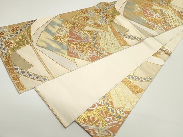 平和屋着物○西陣 川島織物 六通柄 本袋帯 流水花文 金