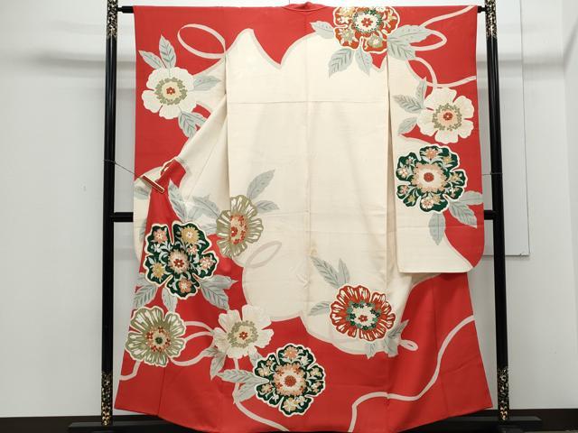 平和屋着物●豪華振袖　駒刺繍　草花文　金彩　正絹　逸品　CAAY9405th
