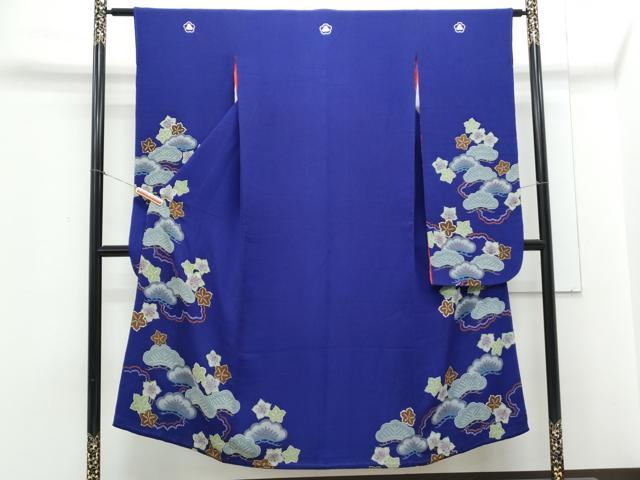 平和屋着物●アンティーク　大正ロマン　豪華振袖　駒刺繍　枝松文　鬼しぼ縮緬　正絹　逸品　CAAY9408th