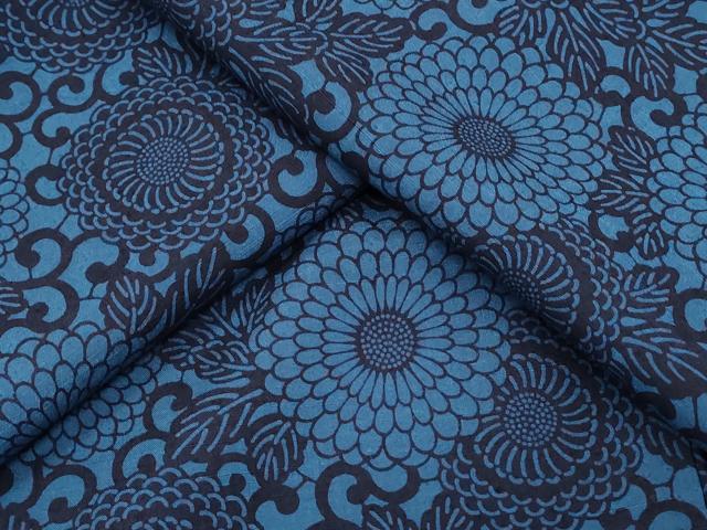 平和屋着物●上質な小紋　紬地　本藍　型染め　草花文　正絹　逸品　未使用　CAAY9422th