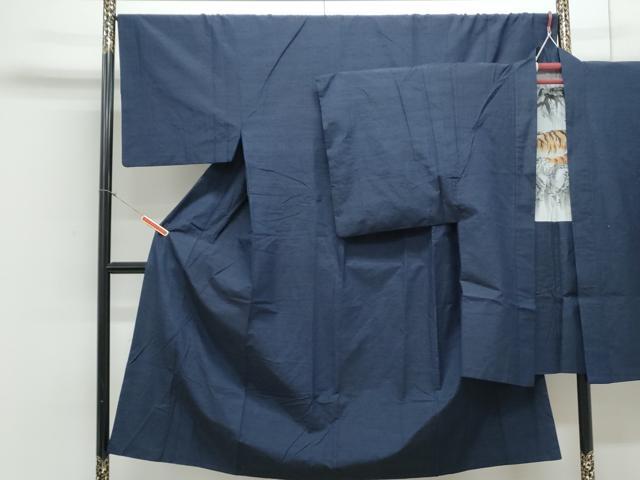 平和屋着物●男性　紬　アンサンブル　色無地　濃藍色　やまと誂製　正絹　逸品　CAAY9572th