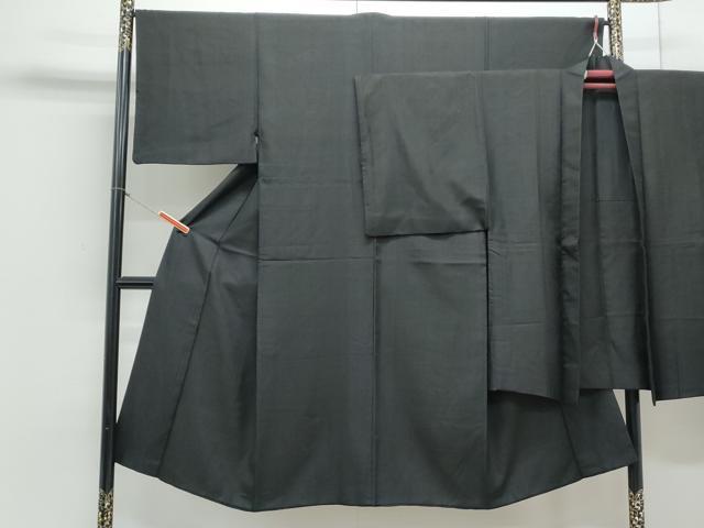 平和屋着物●男性　お召　アンサンブル　色無地　暗黒色　正絹　逸品　CAAY9576th