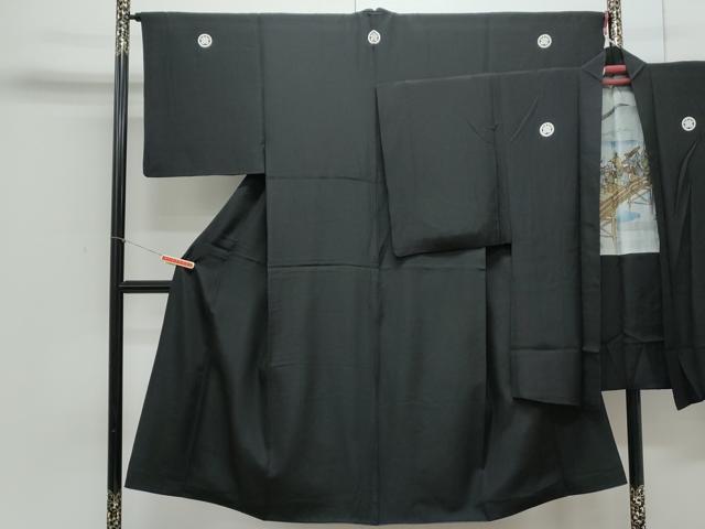 平和屋着物●男性　黒紋付　羽織セット　人物風景文　正絹　逸品　CAAY9584th
