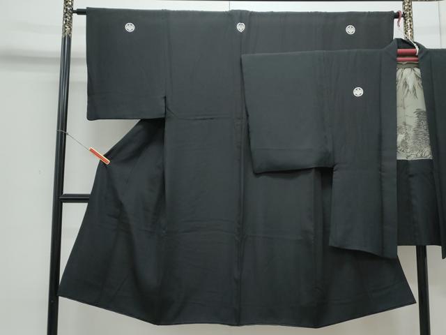 平和屋着物●男性　黒紋付　羽織セット　風景文　正絹　逸品　CAAY9587th