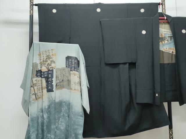 平和屋着物●男性　黒紋付　羽織・長襦袢セット　正絹　逸品　CAAY9593th