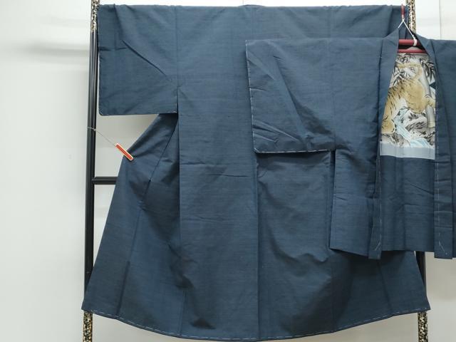 平和屋着物●男性　紬　アンサンブル　色無地　濃藍色　正絹　逸品　未使用　CAAY9598th