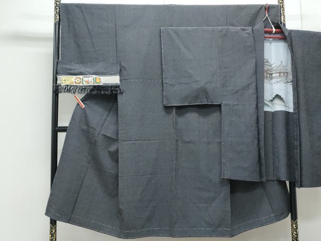 平和屋着物●男性　本塩沢　　アンサンブル　蚊絣　証紙付き　正絹　逸品　未使用　CAAY9599th