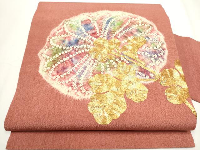 平和屋着物●九寸名古屋帯　駒刺繍　絞り　菊　鬼しぼ縮緬　正絹　逸品　CAAY9605hy