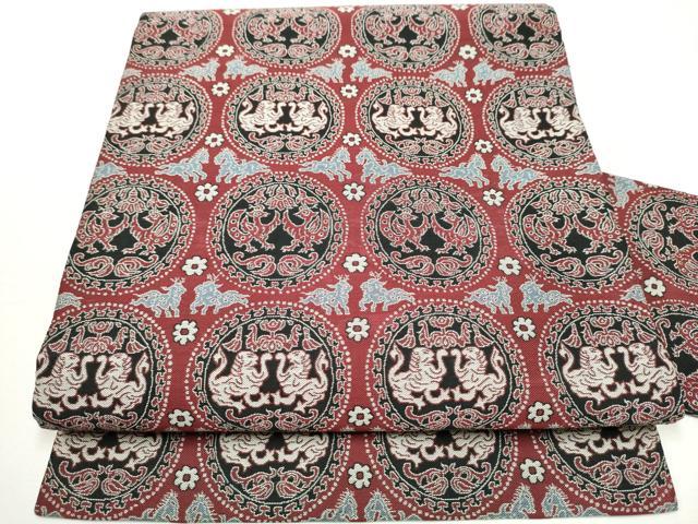 平和屋着物●全通柄　九寸名古屋帯　円文白虎孔雀錦文様　正絹　逸品　CAAY9610hy