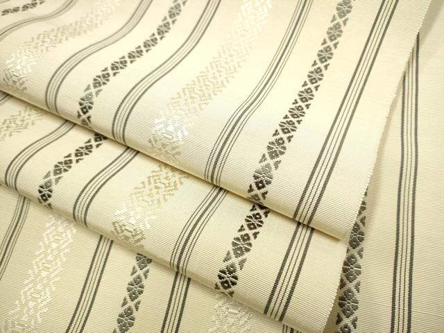 平和屋着物●本場筑前博多織　八寸名古屋帯　一重帯　献上　白橡色　正絹　逸品　CAAY9611hy