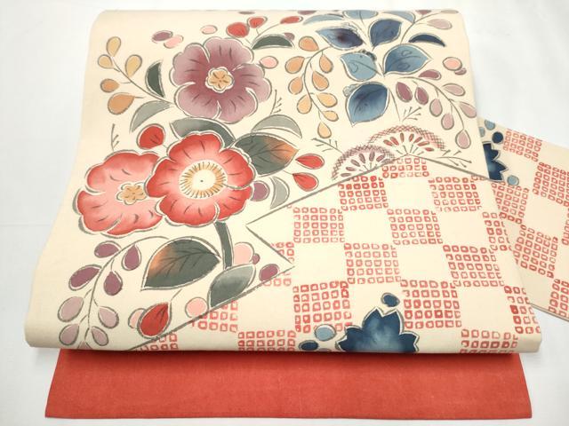 平和屋着物●九寸名古屋帯　型染め　辻が花　綿　逸品　CAAY9631hy
