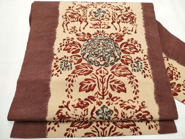 平和屋着物●摺型友禅　京都　多ち花　九寸名古屋帯　型染め　動物花文　鬼しぼ縮緬　正絹　逸品　CAAY9633hy