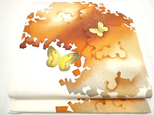 平和屋着物●塩瀬　九寸開き名古屋帯　作家物　ろうけつ染め　舞蝶文　金彩　正絹　逸品　CAAY9646hy