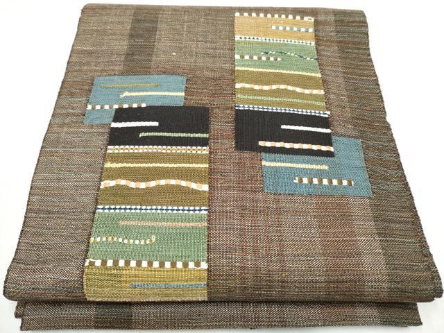 平和屋着物●八寸名古屋帯　紬地　すくい織　色紙重ね文　正絹　逸品　CAAY9649hy