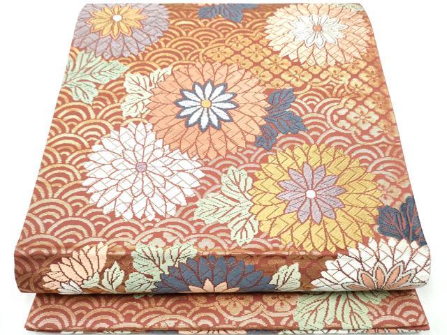 平和屋着物●六通柄袋帯　唐織　能衣唐錦　菊青海波　金糸　正絹　逸品　CAAY9652hy