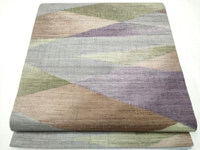 平和屋着物●全通柄袋帯　紬地　霞文　正絹　逸品　CAAY9654hy