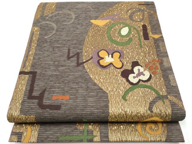 平和屋着物●六通柄袋帯　紙布織　京草木染め　奈玉味　金糸　健勝苑扱い　正絹　逸品　CAAY9666hy