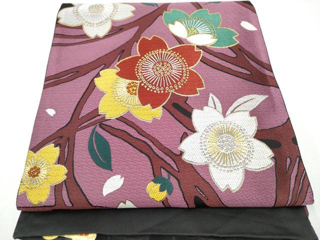 平和屋着物●西陣　岡文織物謹製　六通柄袋帯　舞桜文　黒地　金糸　正絹　逸品　未使用　CAAY9669hy