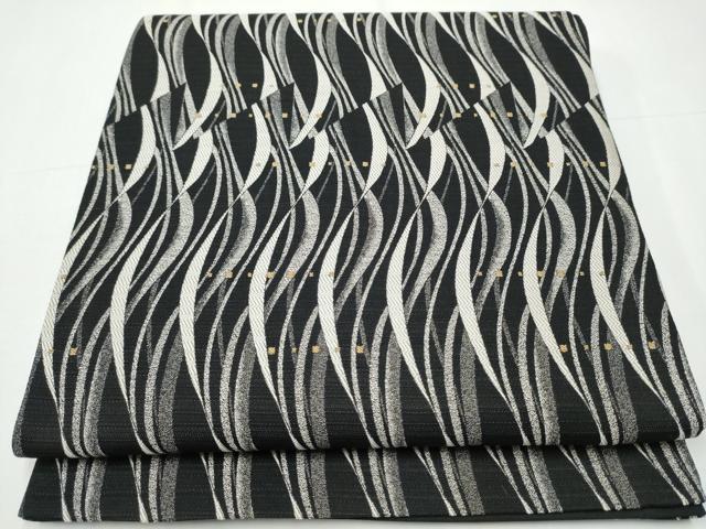 平和屋着物●六通柄袋帯　抽象文　黒地　正絹　逸品　CAAY9687hy