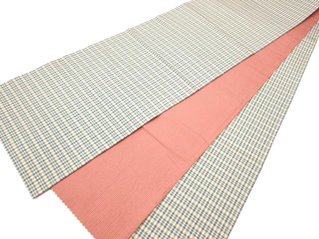 平和屋着物●両面　全通柄袋帯　紬地　格子柄　正絹　逸品　CAAY9695hy