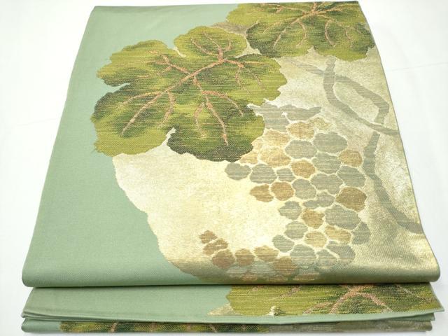 平和屋着物●三風魯・堀江三郎　六通柄　本袋帯　葡萄蔦の葉文　金糸　正絹　逸品　CAAY9697hy