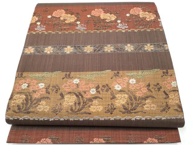 平和屋着物●六通柄袋帯　横段花文　金糸　正絹　逸品　CAAY9699hy